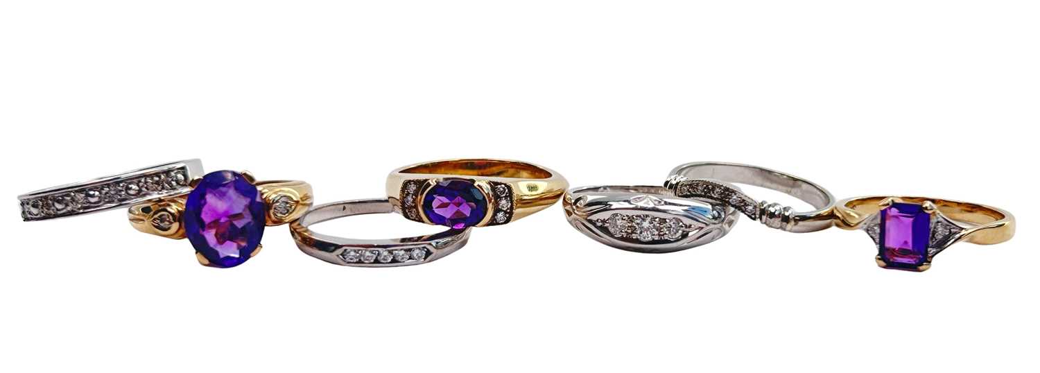 Lot 139 - Seven Gem Set Rings.